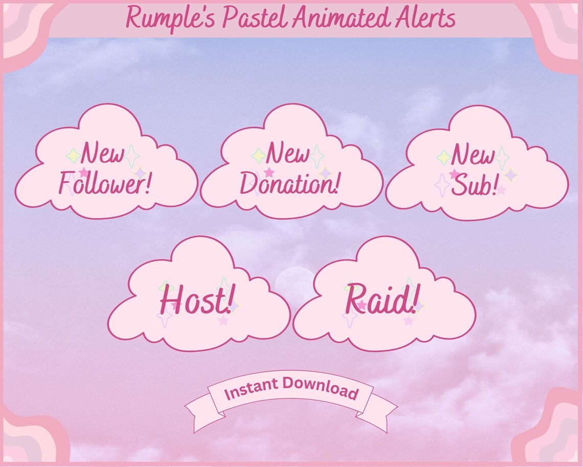 Rumple Pastel Alerts | Animated | Twitch | Kawaii | Cute | Clouds | - Etsy