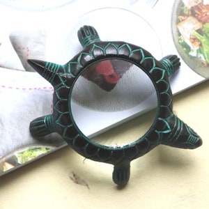 Brass Hand Magnifier Glass, Turtle Animal, Antique Patina Tortoise ...