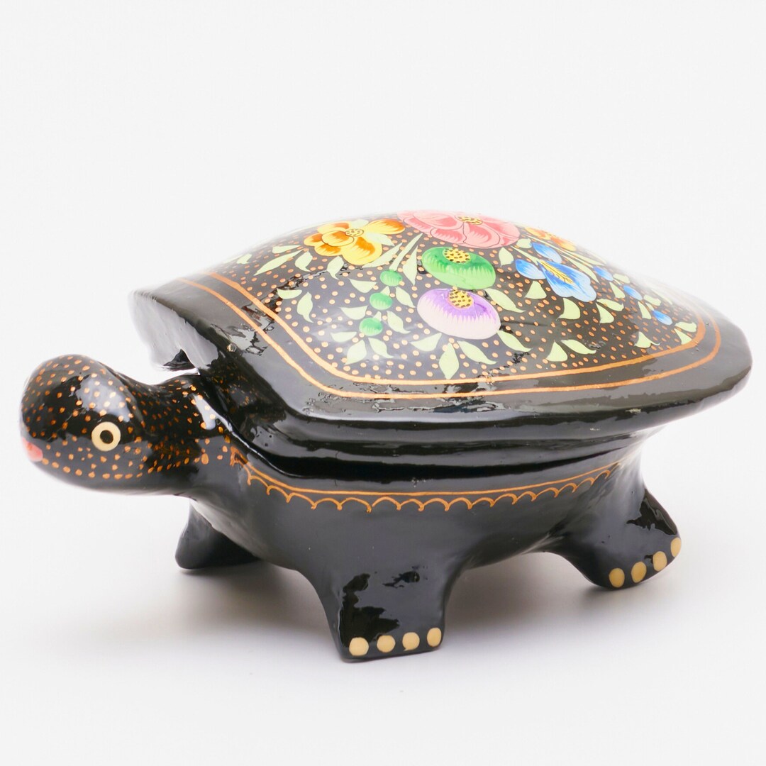 Tortoise Storage Box, Paper Mache Trinket Box, Turtle Decorative ...