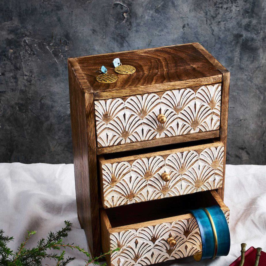 Wooden Trinket Box With Drawers, Handmade Jewelry Box, Mother's Day ...