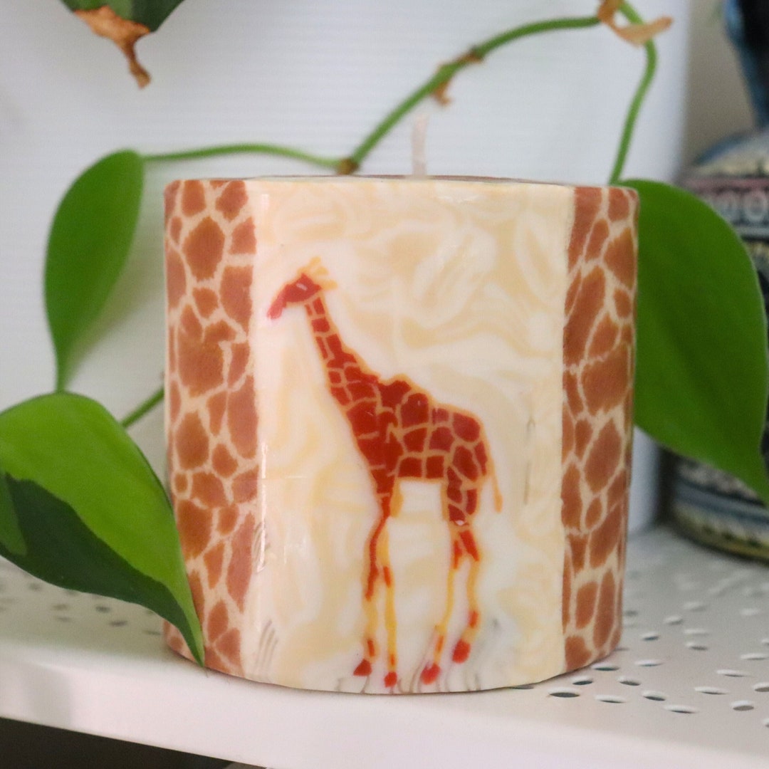 Giraffe Animal Print Candle, Safari Jungle Theme Pillar Candle 9 Cm ...