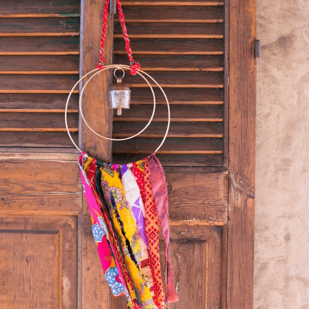 Circle Chime With Rustic Bell Metal and Assorted Cloth Tassels and ...