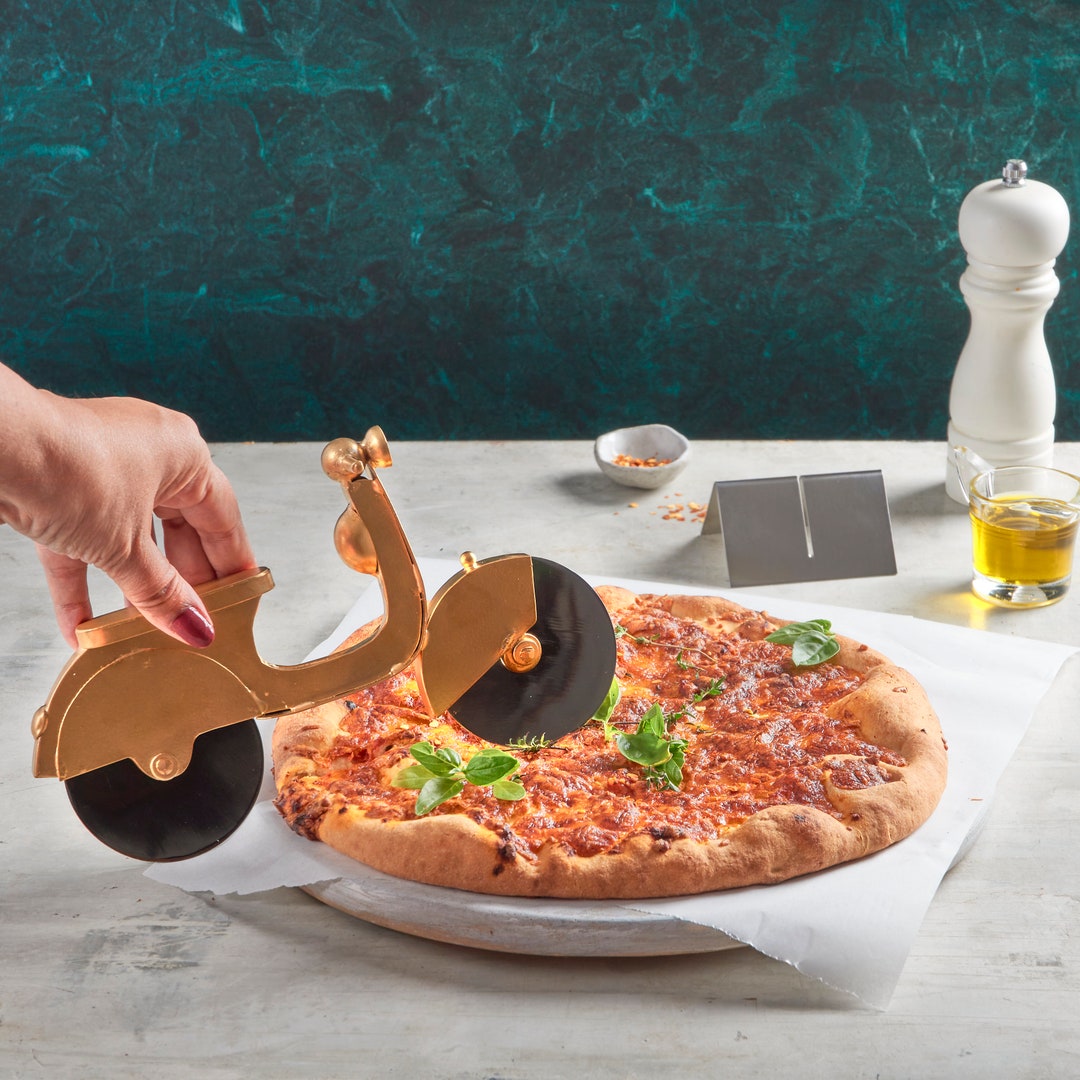 Scooter Pizza Cutter With Stand - Stainless Steel, Gold, Handmade ...