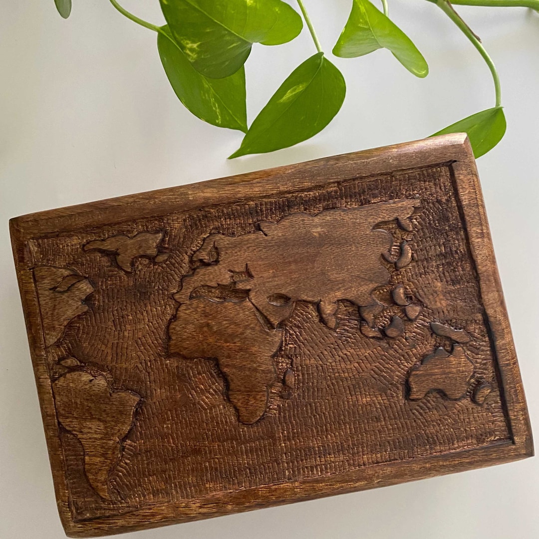 World Map Wooden Spice Box Engraved Spice Container Set of 6 - Etsy