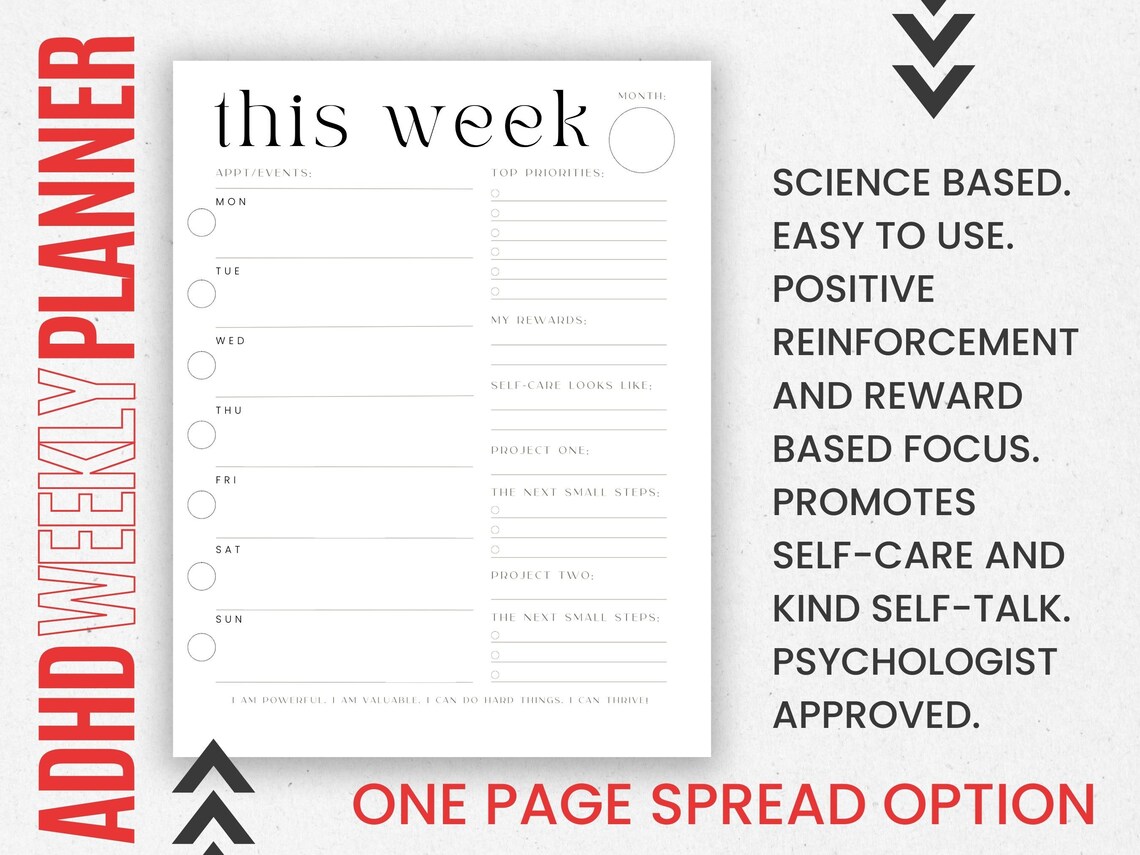 ADHD Weekly Planner | ADHD Planner Printable | Minimal Weekly Planner ...
