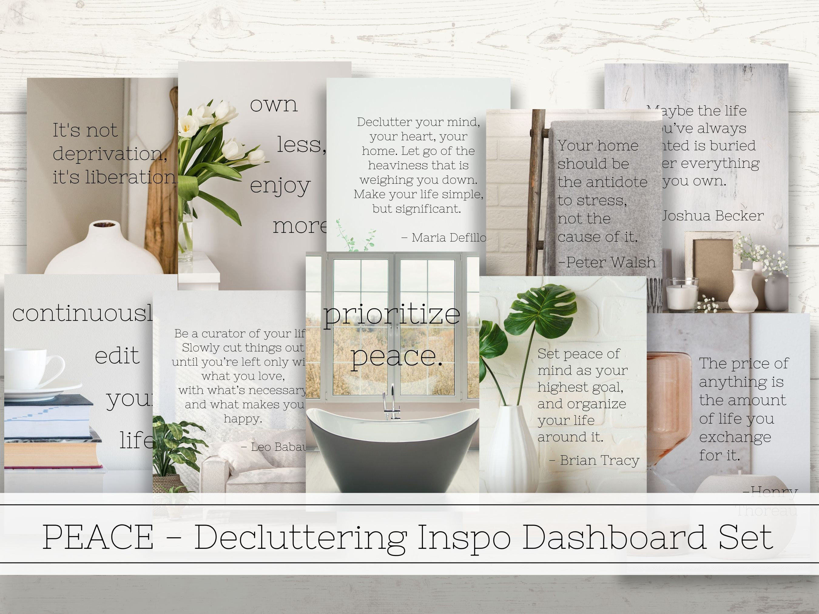 Peace Minimalist Inspo Dashboard Bundle | Decluttering Printables ...