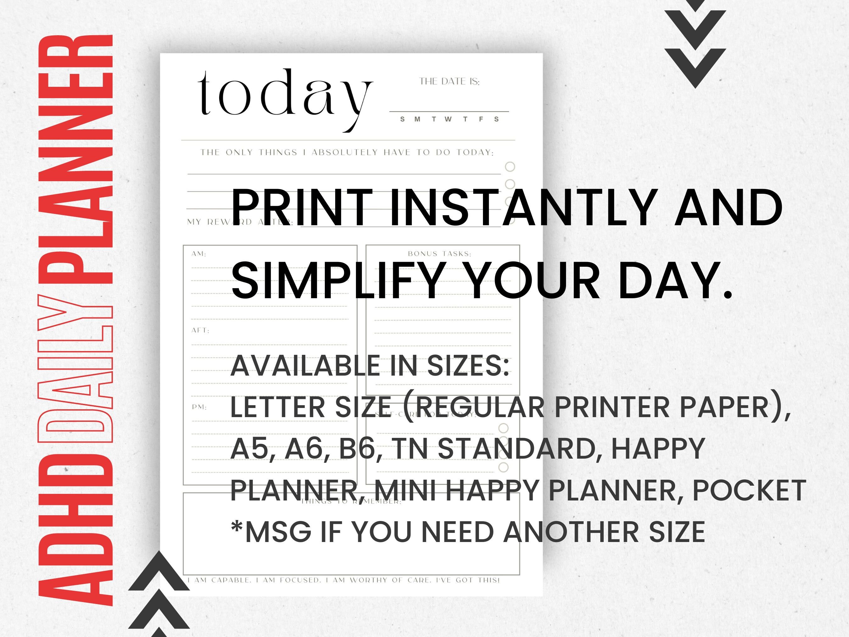 ADHD Daily Planner | ADHD Planner Printable | Minimal Daily Planner ...