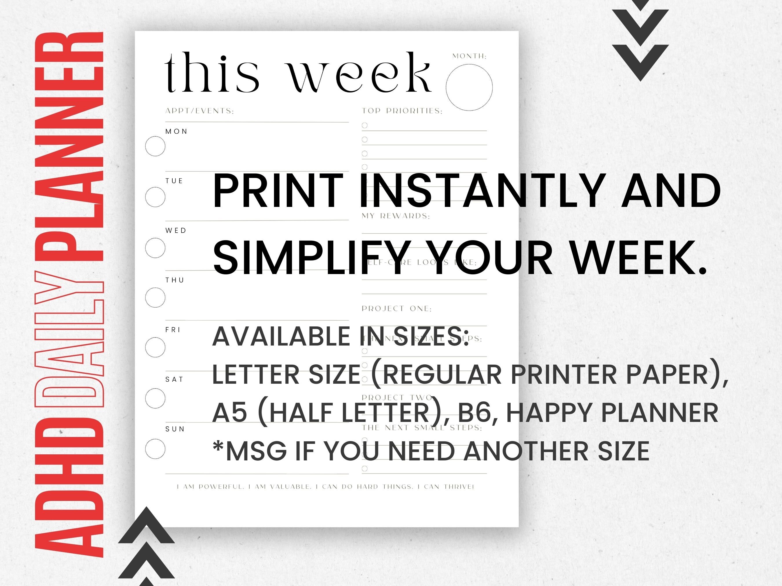 ADHD Weekly Planner | ADHD Planner Printable | Minimal Weekly Planner ...