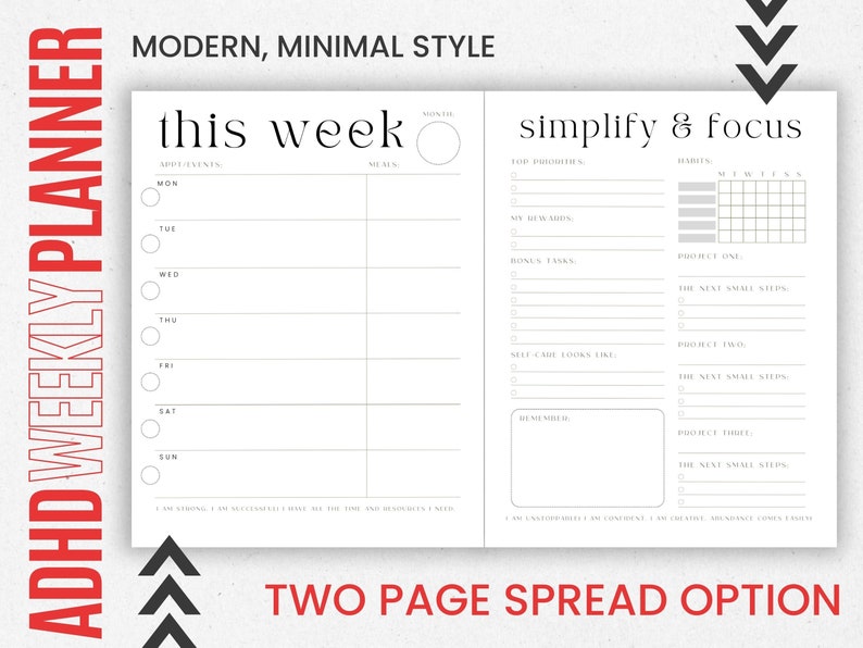 ADHD Weekly Planner | ADHD Planner Printable | Minimal Weekly Planner ...