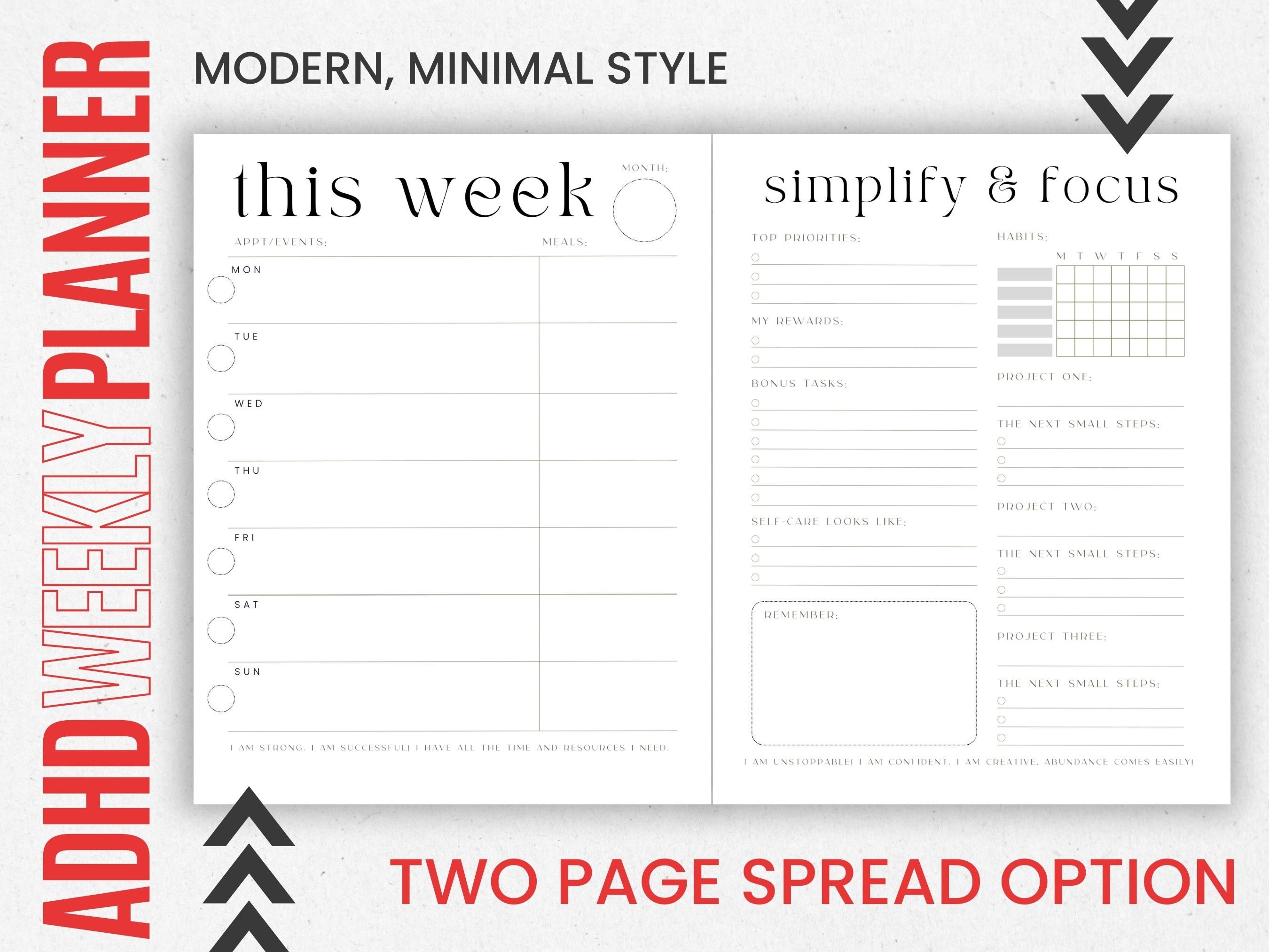 ADHD Weekly Planner | ADHD Planner Printable | Minimal Weekly Planner ...