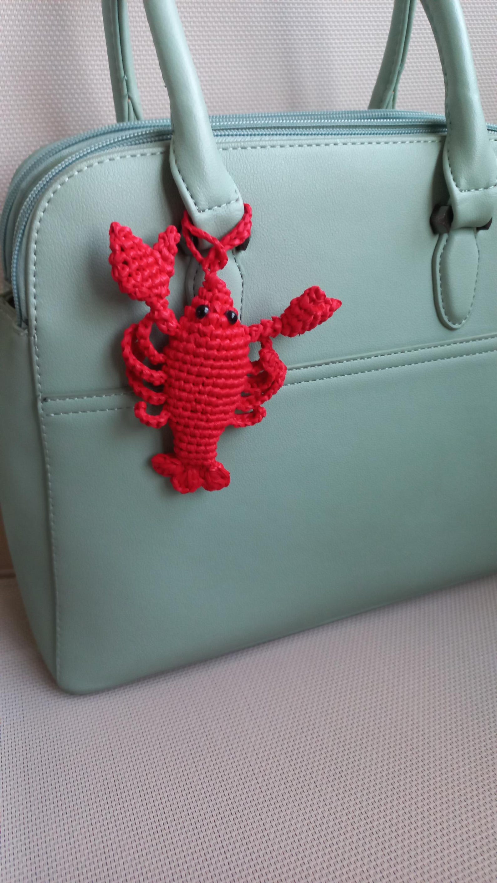 Lobster Handmade Red Lobster Keychain – Crochet Bag Charm With Natural ...