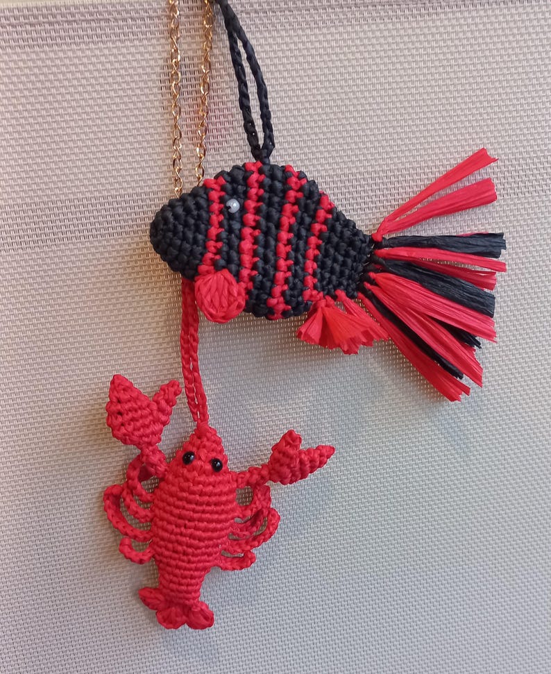 Lobster Handmade Red Lobster Keychain – Crochet Bag Charm With Natural ...