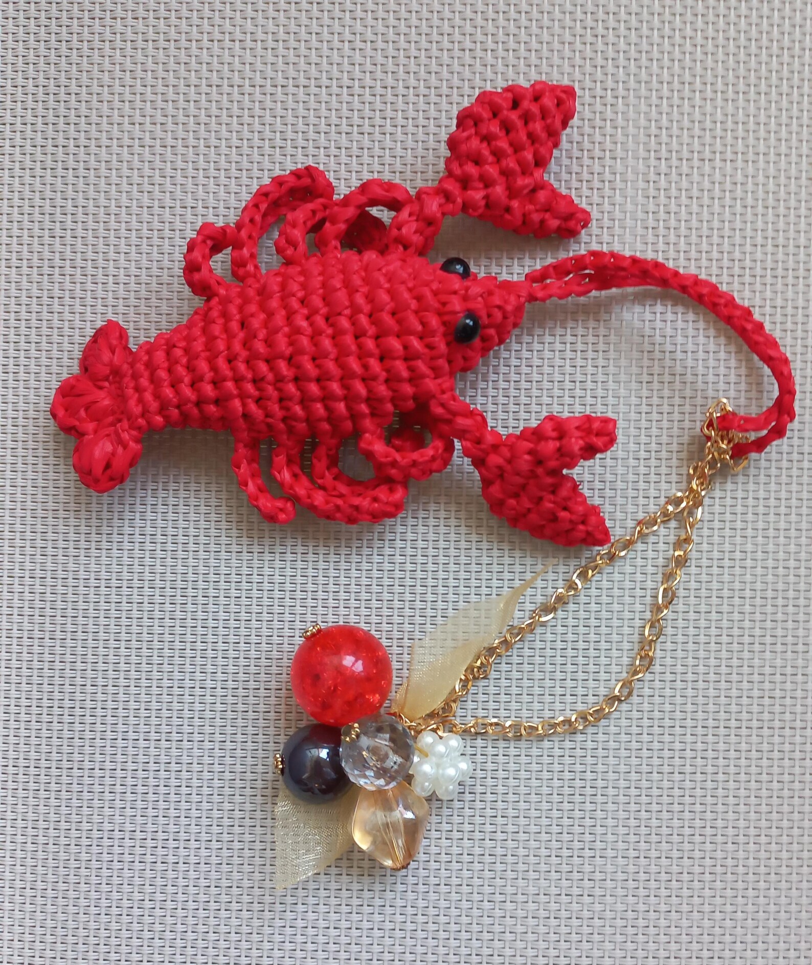 Lobster Handmade Red Lobster Keychain – Crochet Bag Charm With Natural ...