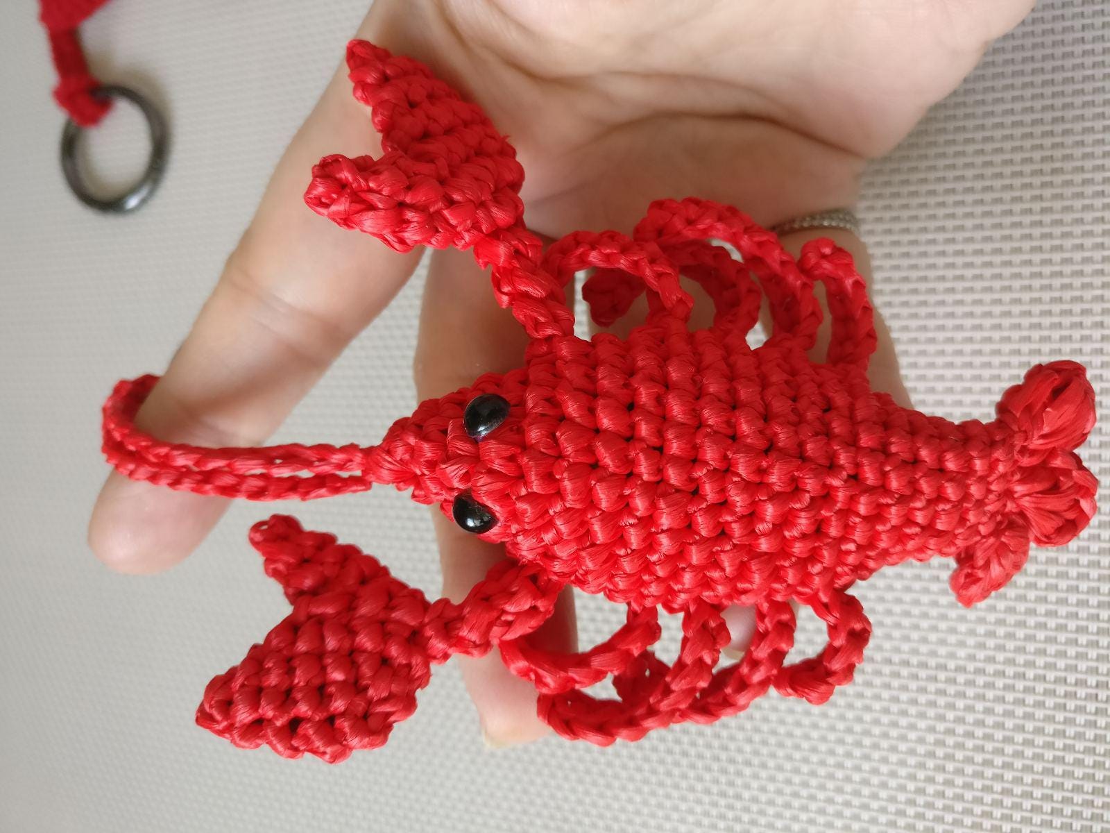 Lobster Handmade Red Lobster Keychain – Crochet Bag Charm With Natural ...