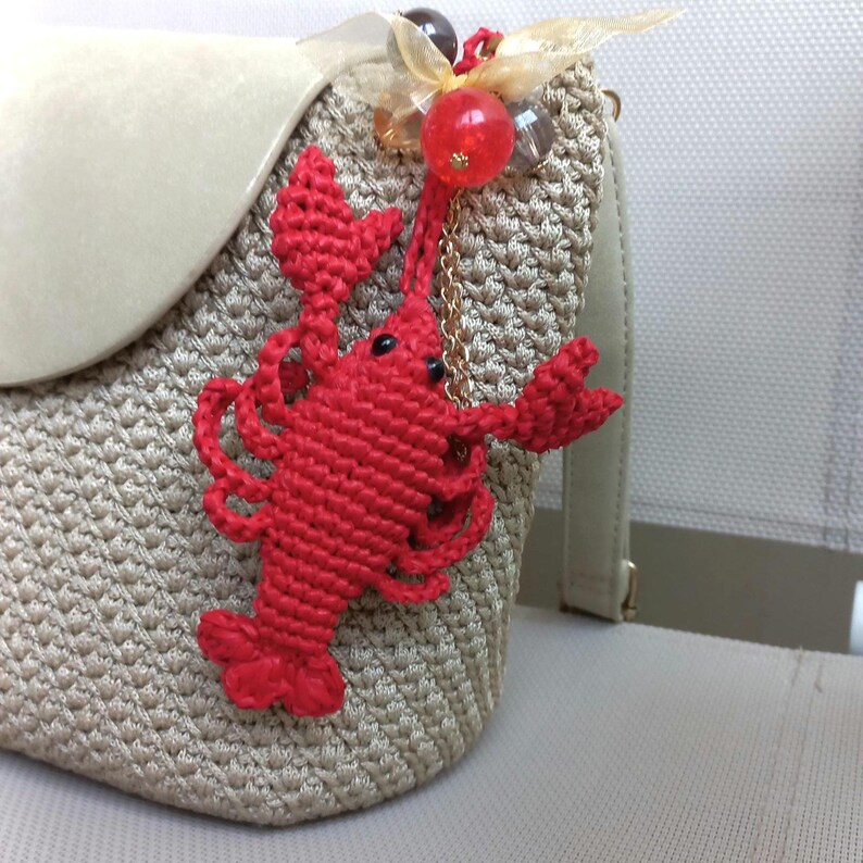 Lobster Handmade Red Lobster Keychain – Crochet Bag Charm With Natural ...