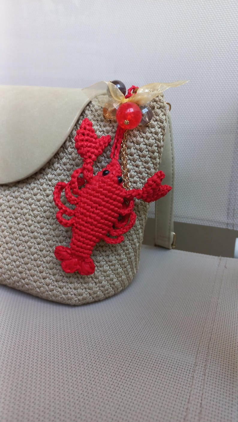 Lobster Handmade Red Lobster Keychain – Crochet Bag Charm With Natural ...