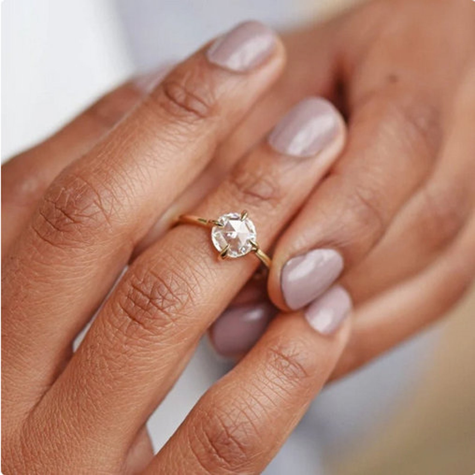 Round Rose Cut Moissanite Engagement Ring 1.00 Carat Solitaire - Etsy