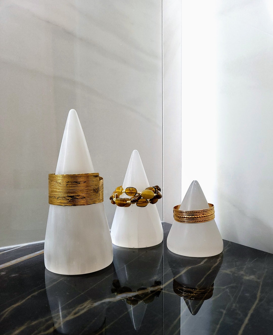 Selenite Tower - Bracelet Display - Gemstone Display - Bracelet Cone ...