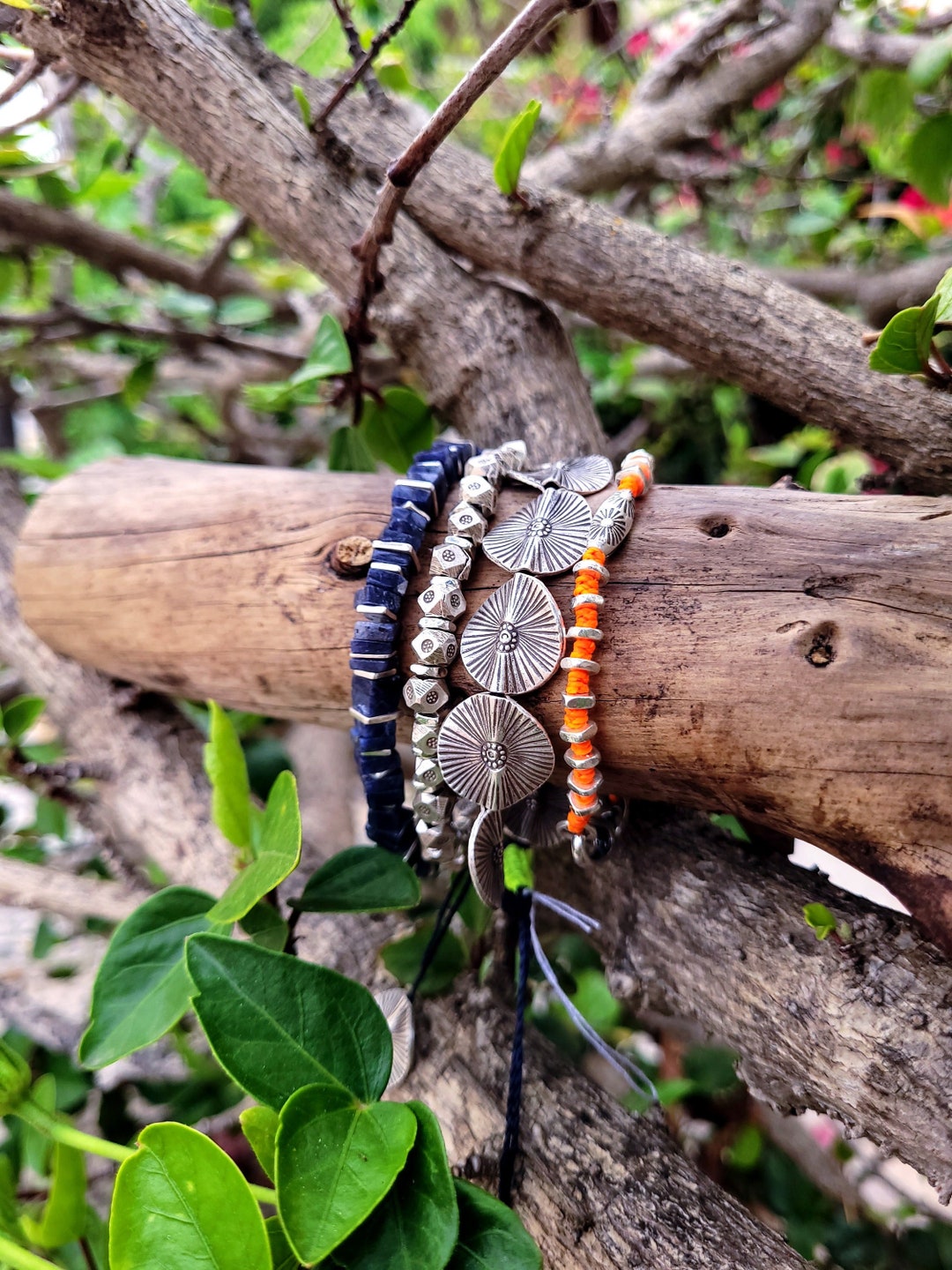 Tribal Fusion Jewelry - Set of Beaded Bracelets in Dumortierite and ...