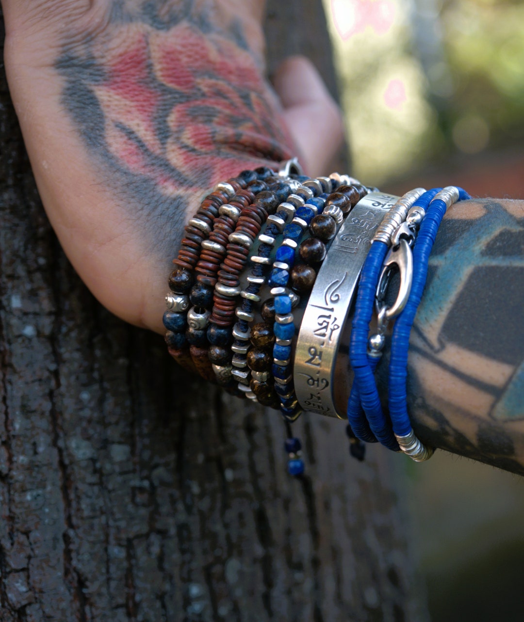 Stack of Stackable Sterling Silver Bracelets, Gems and Heishi Vinyl ...