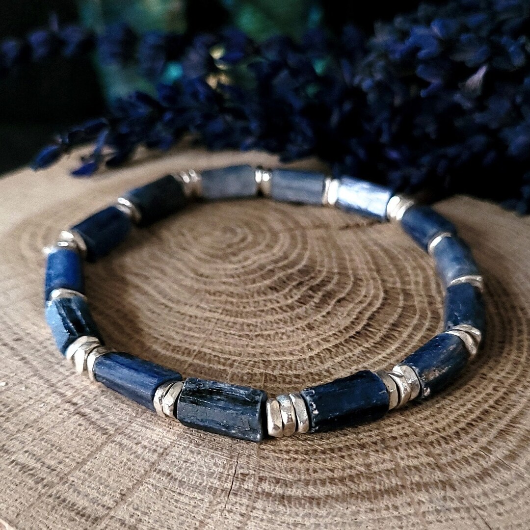 Calming Bracelet - Anxiety Gemstone Kyanite Bracelet - Chunky Sterling ...