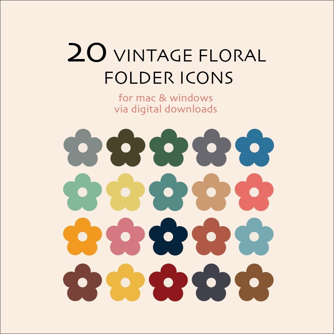 20 Vintage Floral Desktop Icons | for Mac & Windows | FREE SOLID ...