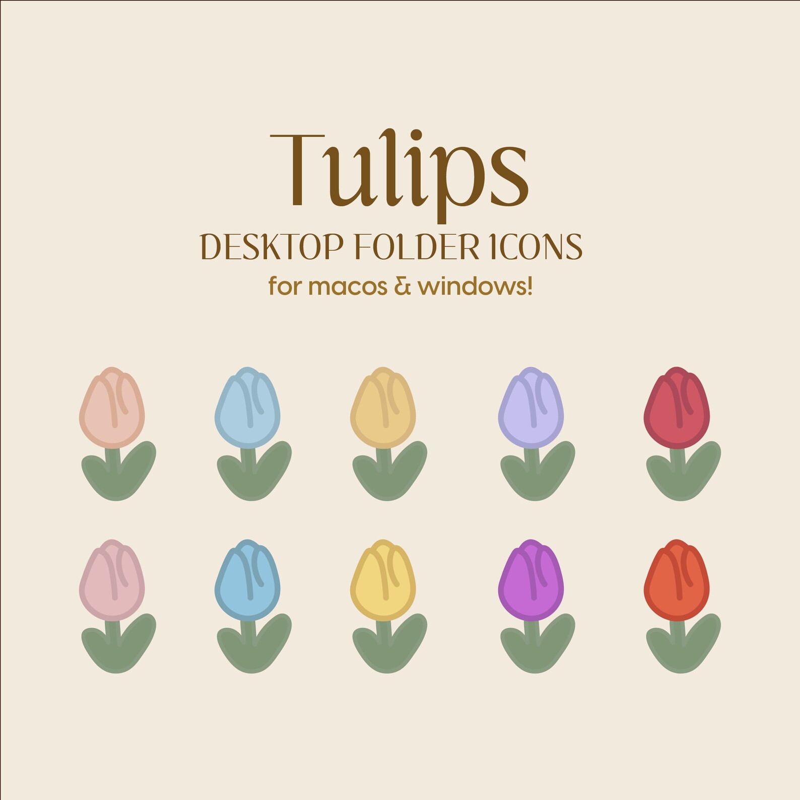 Floral Desktop Folder Icons Cute Colourful Tulips Mac & - Etsy