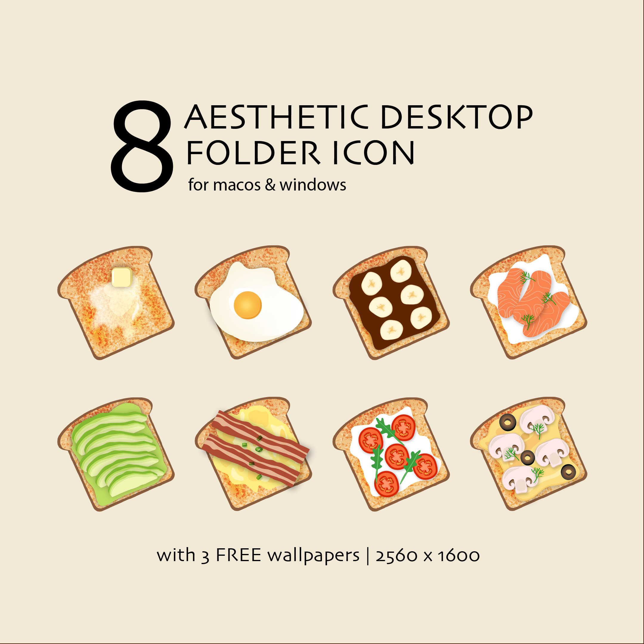 Aesthetic Toast Desktop Folder Icons | Macos & Windows (digital ...