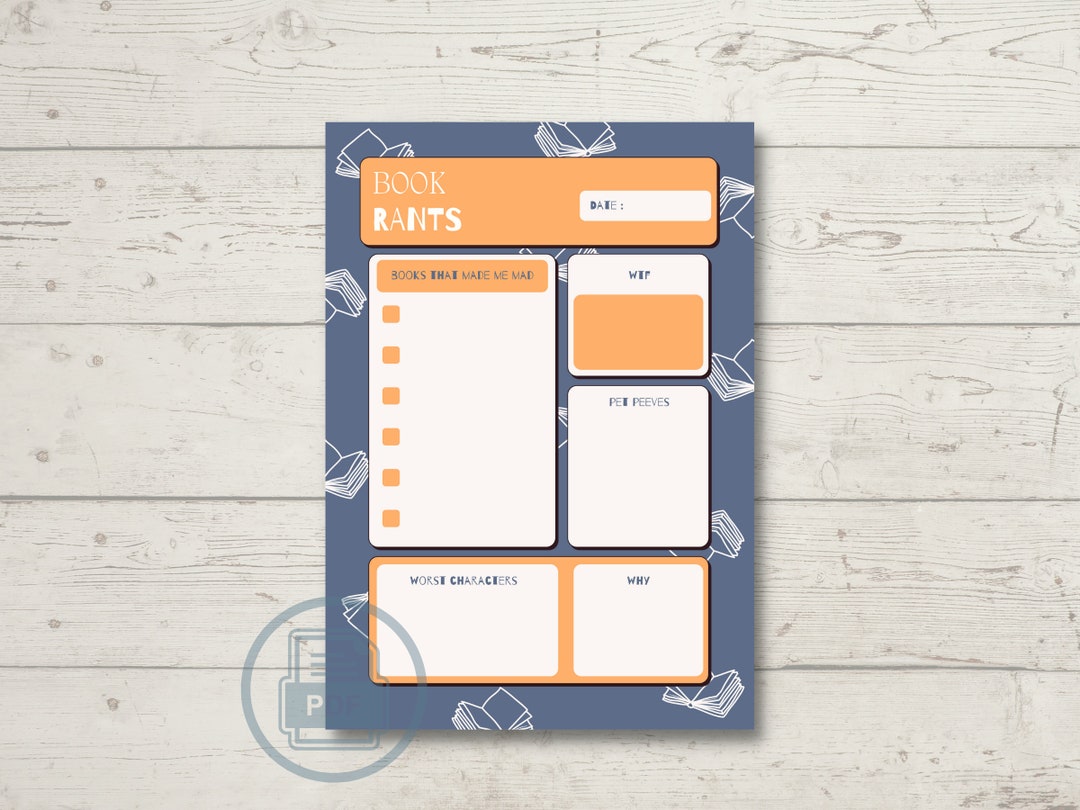 Book Rant Sheet | Book Review Page | Reading Journal | PDF Print at ...