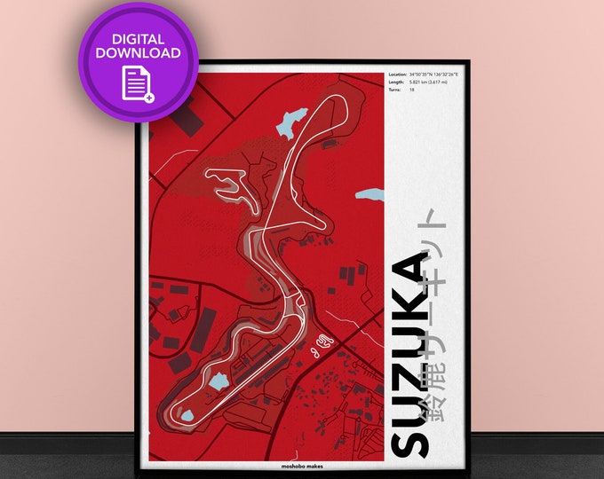Suzuka Circuit, Japanese GP Track Map for Poster Wall Art Formula 1 ...