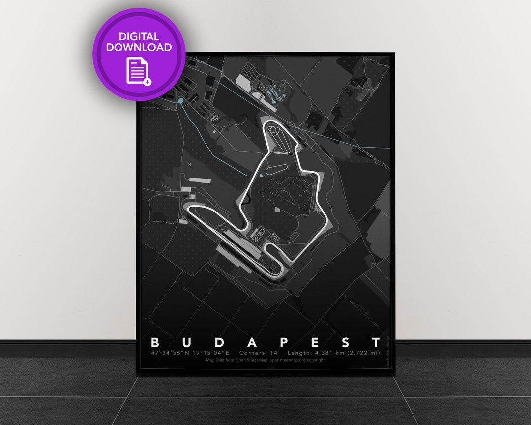 Hungarian F1 Grand Prix, Hungaroring | Track Map for Poster Wall Art ...