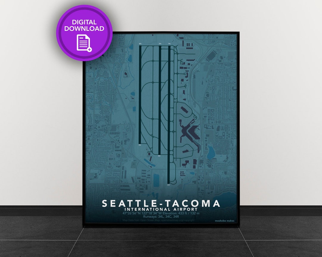 SEA Seattle Tacoma | SEATAC Airport Print Map for Poster Wall Art ...