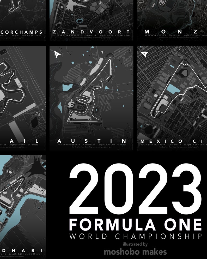 2023 Formula 1 Season Calendar Track Map for Poster Wall Art F1 Poster ...