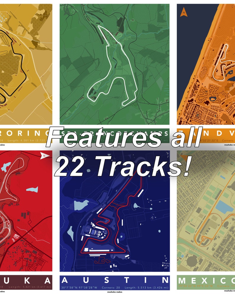 2022 F1 Calendar All Tracks Track Map for Poster Wall Art - Etsy