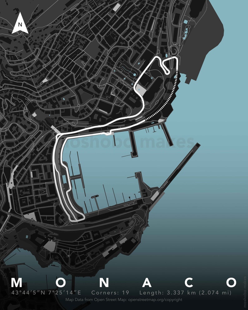 Monaco Grand Prix Print | F1 Poster | Formula 1 Prints | Track Map ...