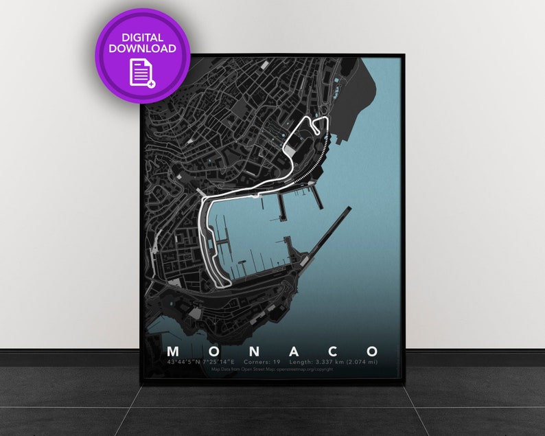 Monaco Grand Prix Print | F1 Poster | Formula 1 Prints | Track Map ...