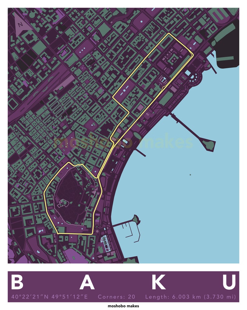 Baku City Circuit | Track Map for Poster Wall Art | Formula 1 Poster ...