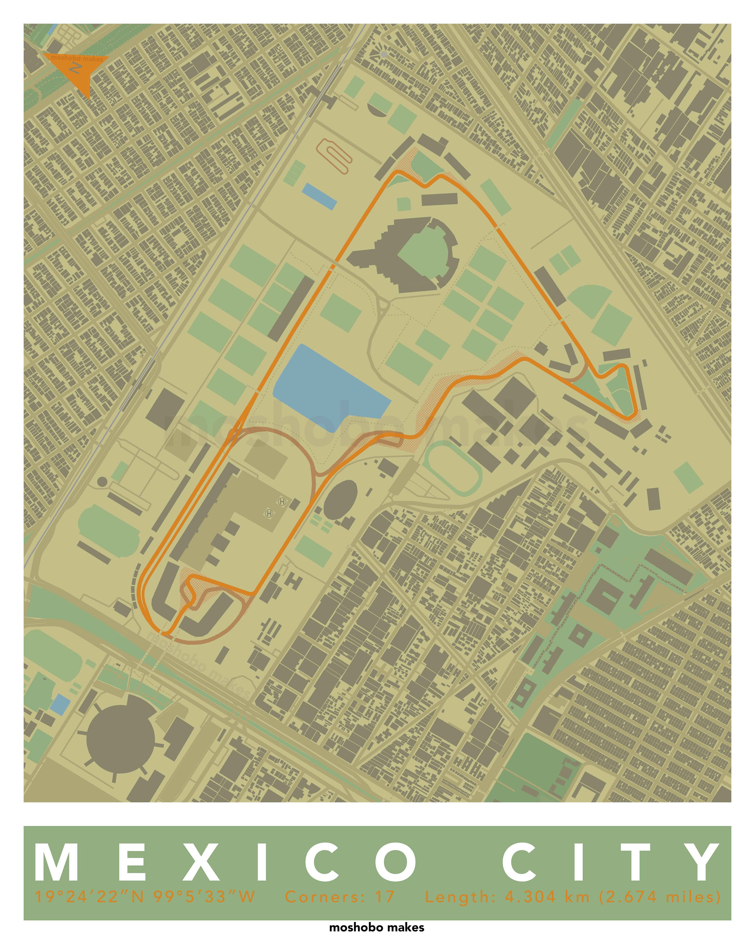 Autódromo Hermanos Rodríguez, Mexico City | Track Map for Poster Wall ...