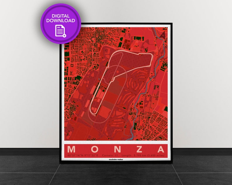 Monza Circuit Track Map for Poster Wall Art Formula 1 Poster Digital ...