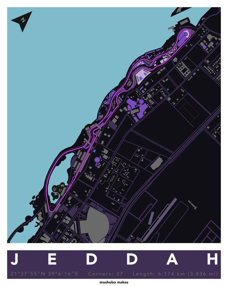 Jeddah Corniche Circuit | Track Map for Poster Wall Art | Formula 1 ...