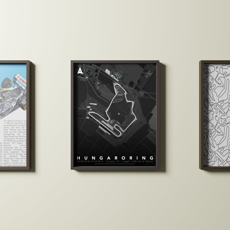 Hungarian F1 Grand Prix, Hungaroring Track Map for Poster Wall Art ...