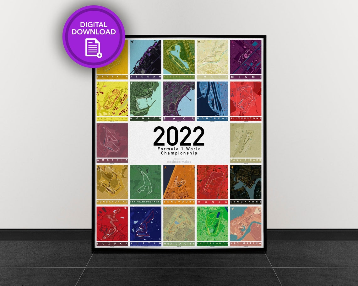 2022 F1 Calendar All Tracks Track Map for Poster Wall Art - Etsy