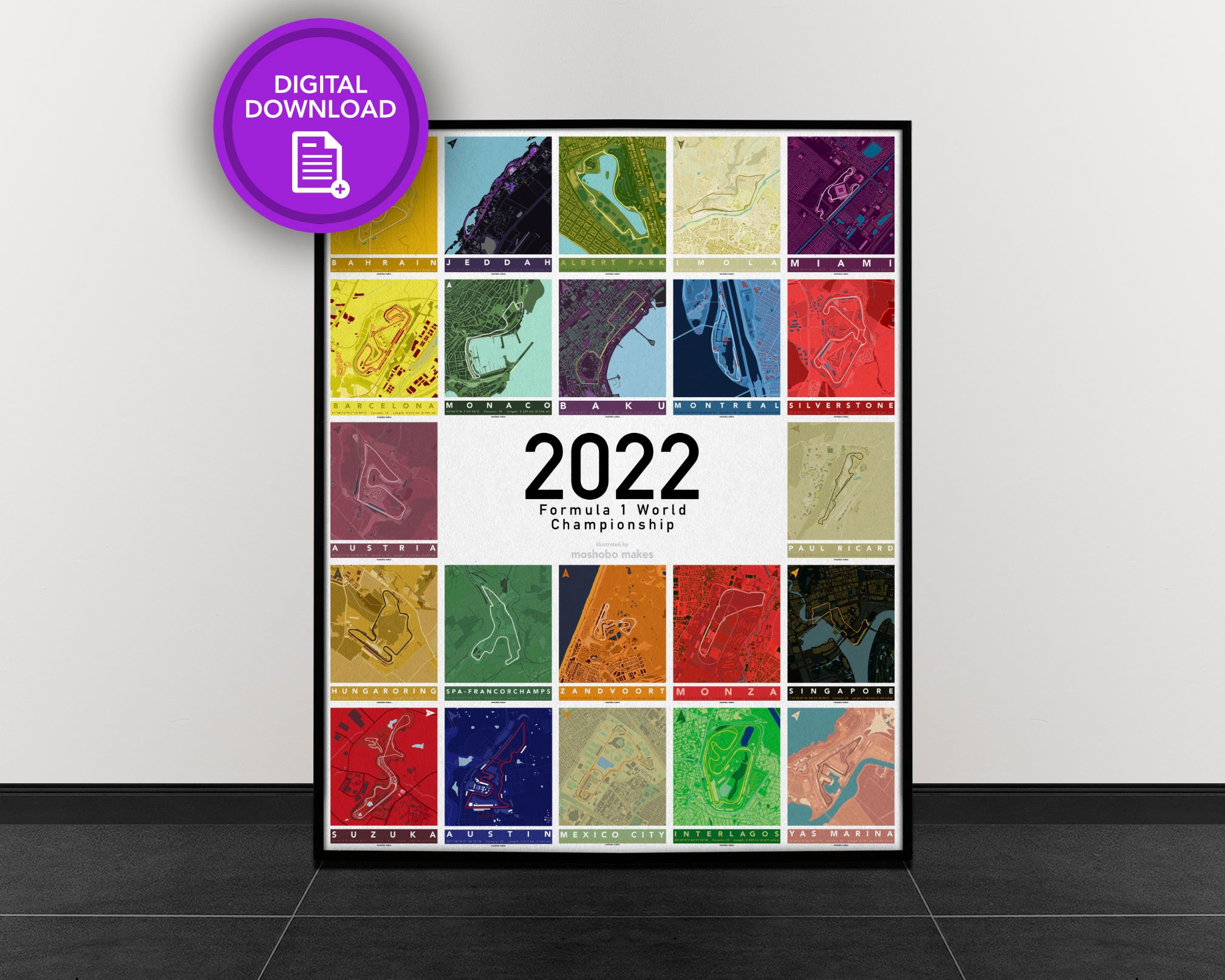2022 F1 Calendar All Tracks Track Map for Poster Wall Art - Etsy UK