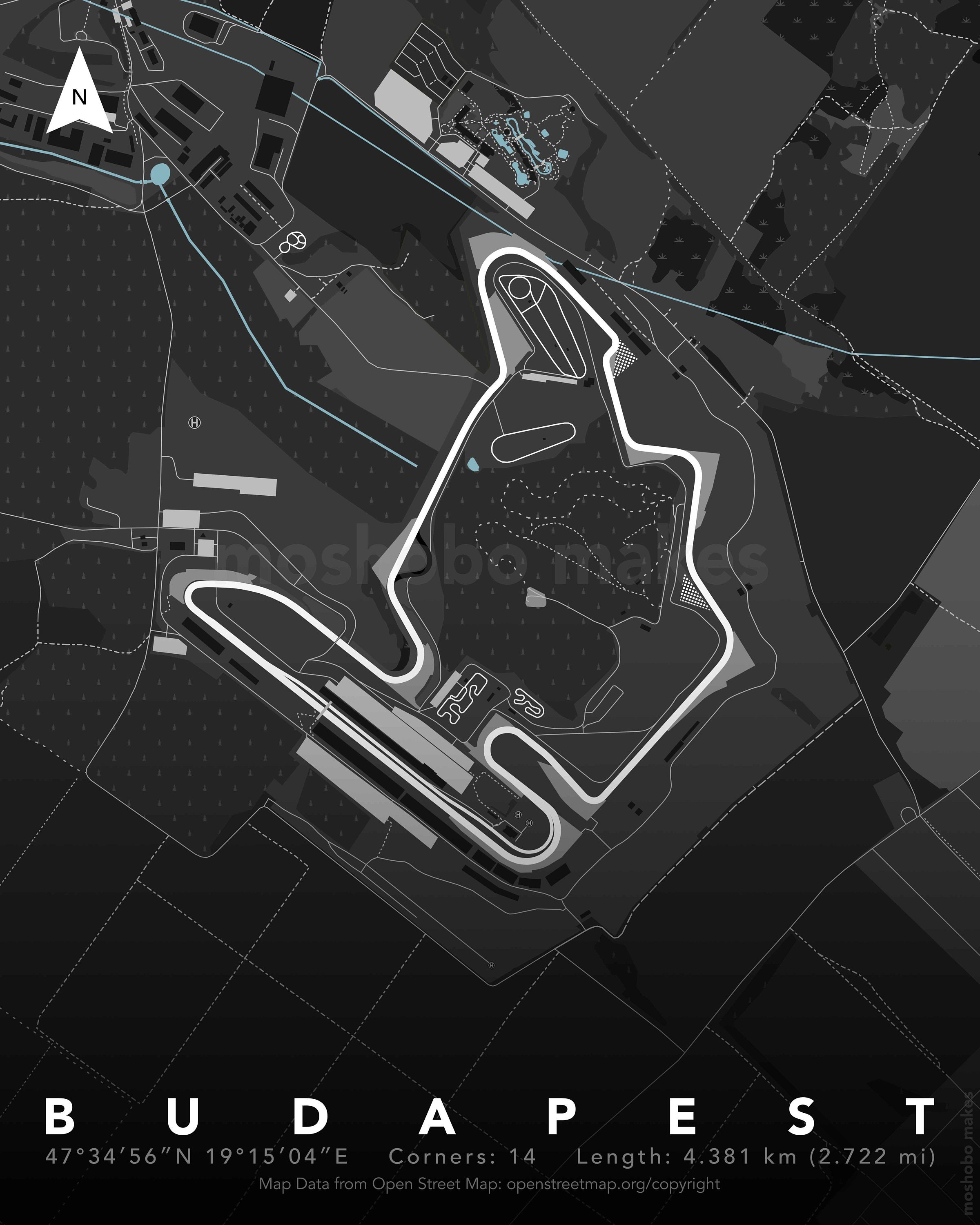 Hungarian F1 Grand Prix, Hungaroring Track Map for Poster Wall Art ...