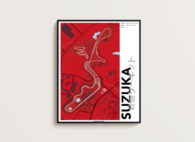 Suzuka Circuit, Japanese GP | Track Map for Poster Wall Art | Formula 1 ...