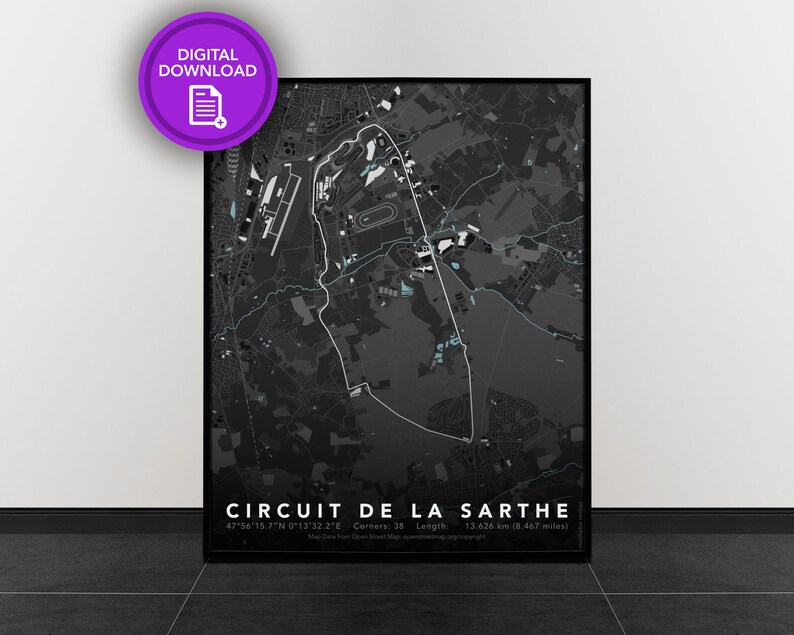 Circuit De La Sarthe Track Map for Poster Wall Art WEC Lemans 24 Hours ...