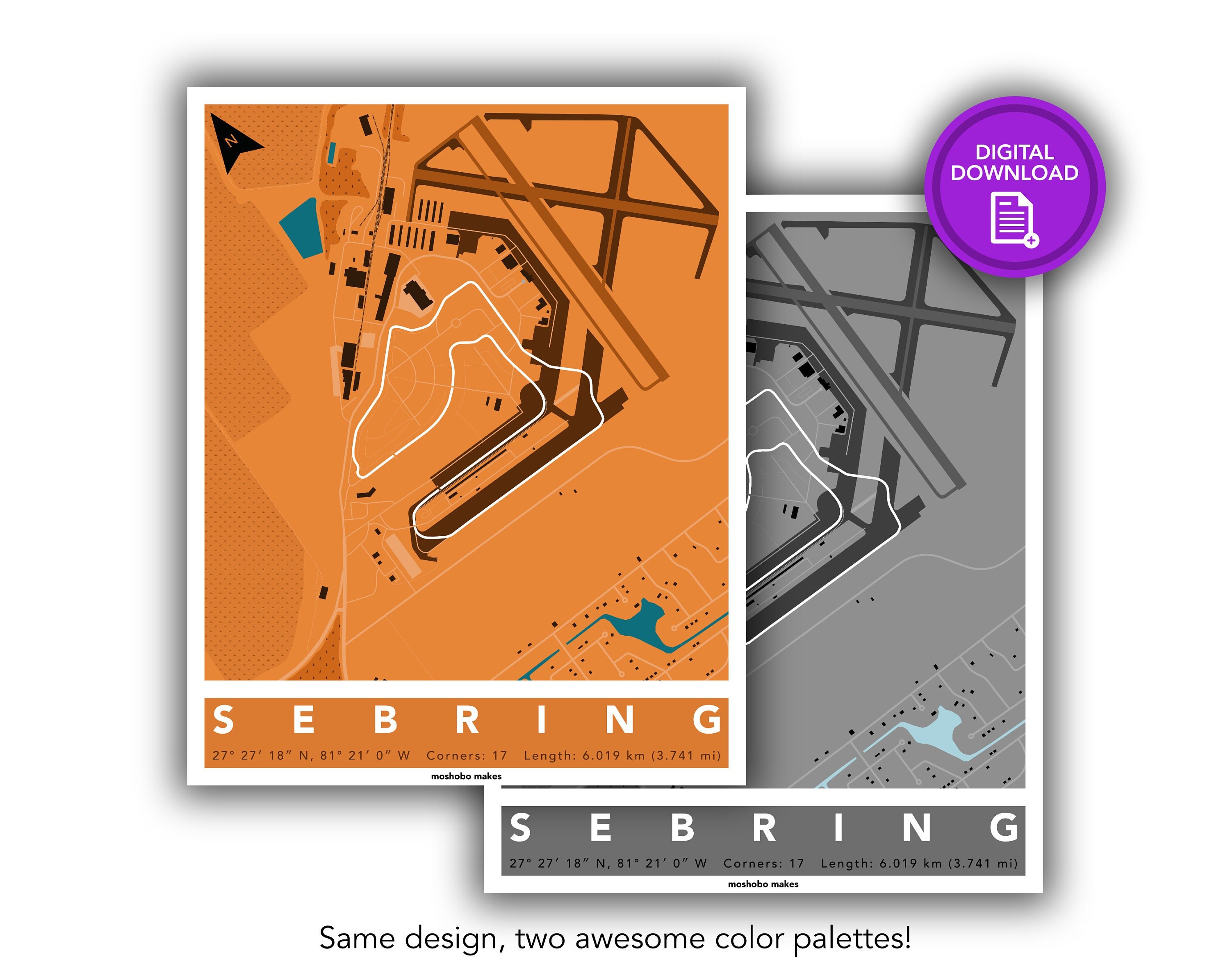 Sebring International Raceway [dual Pack] | Track Map for Poster Wall ...