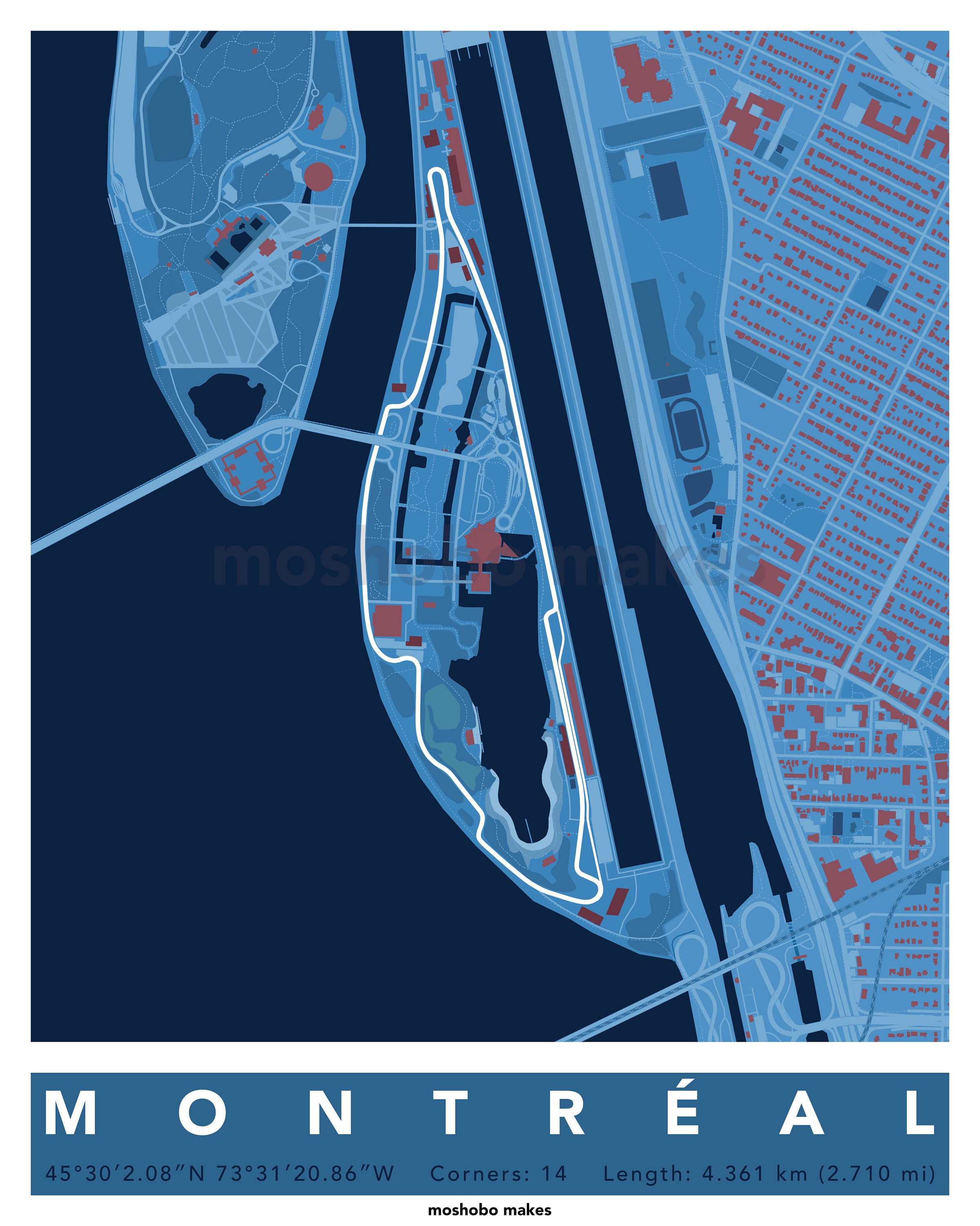 Circuit Gilles Villeneuve, Montreal | Track Map for Poster Wall Art ...