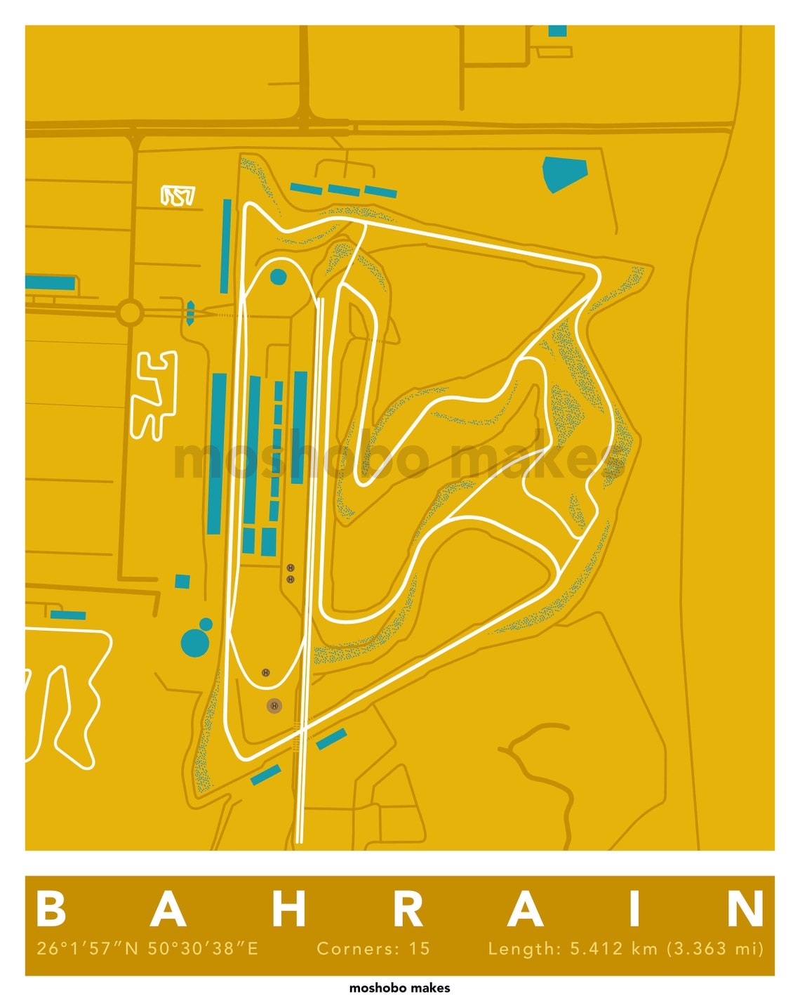Bahrain International Circuit, Grand Prix Layout | Track Map for Poster ...