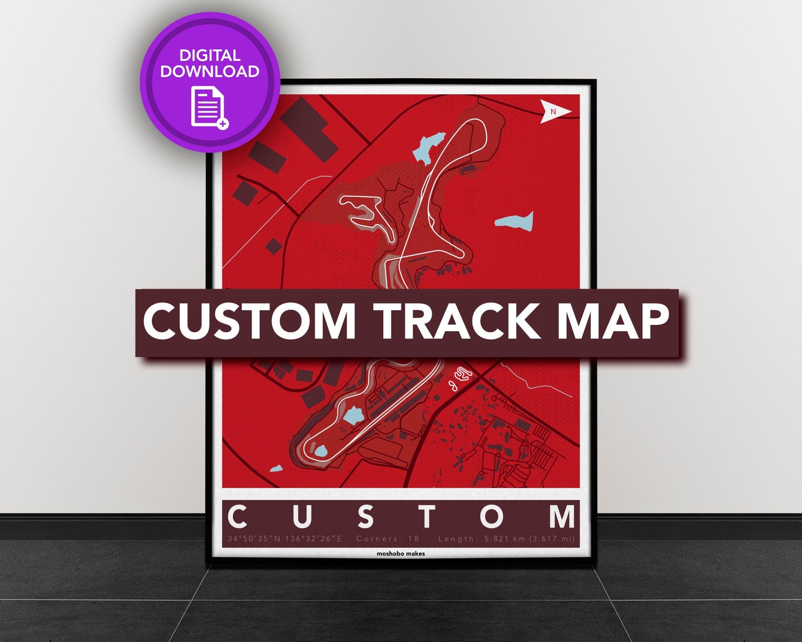 Custom Race Track Map | Digital Download | Personalized Map Poster ...